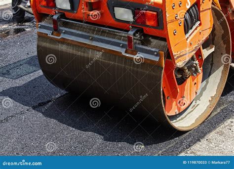 Roller Machine Working On The Asphalt Road Construction Royalty Free