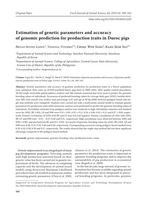 Pdf Estimation Of Genetic Parameters And Accuracy Of Genomic Prediction For Production Traits