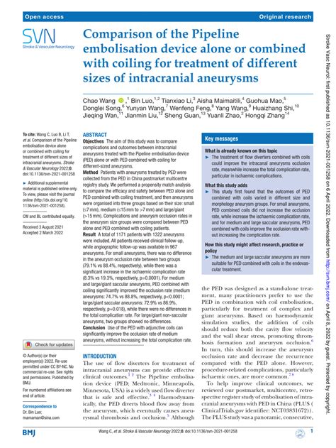 Pdf Comparison Of The Pipeline Embolisation Device Alone Or Combined With Coiling For