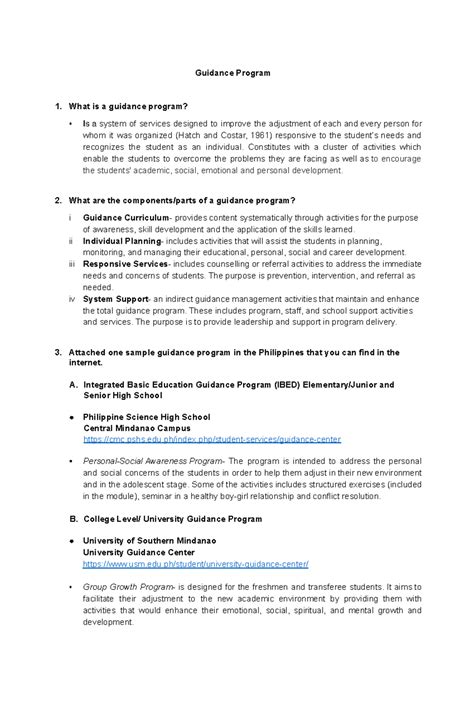 Sample Guidance Program Guidance Program What Is A Guidance Program Is A System Of Services