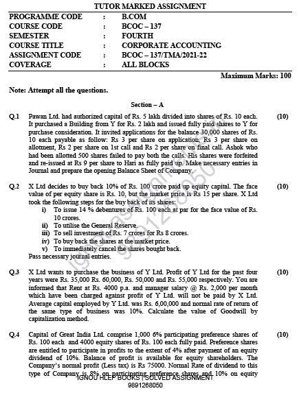 IGNOU BCOC SOLVED ASSIGNMENT ENGLISH MEDIUM IGNOU Solved Assignment Free