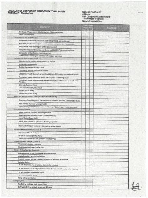Osh Compliance Checklist Pdf