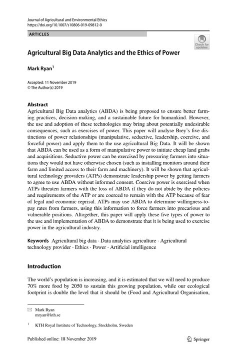 Pdf Agricultural Big Data Analytics And The Ethics Of Power
