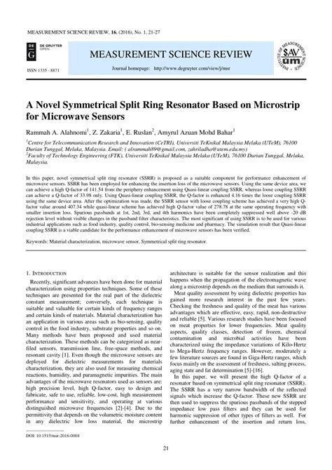 Pdf A Novel Symmetrical Split Ring Resonator Based On Microstrip For Microwave Sensors