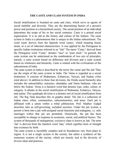 The Caste And Class System In India The Caste And Class System In India Social Stratification