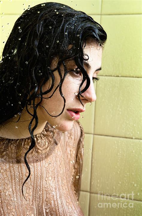 Dark Haired Woman Fully Clothed Getting Wet In The Shower Photograph By Joe Fox Fine Art America