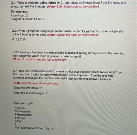 Solved Q 1 Write A Program Using Loops In C That Takes An Chegg