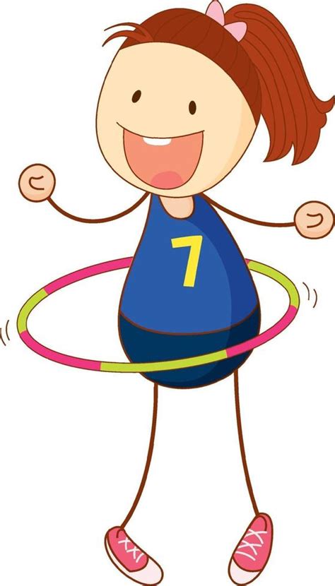 Cute Girl Playing Hula Hoop Cartoon In Hand Drawn Doodle Style 3022967