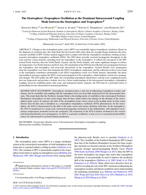 Pdf The Stratosphere Troposphere Oscillation As The Dominant