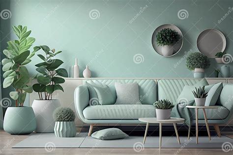 Stylish And Scandinavian Living Room Interior In A Pastel Green