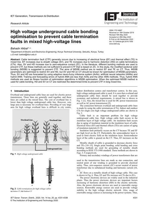 Pdf High Voltage Underground Cable Bonding Optimization To Prevent Cable Termination Faults In