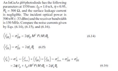 Solved An Ingaas Pin Photodiode Has The Following Parameters