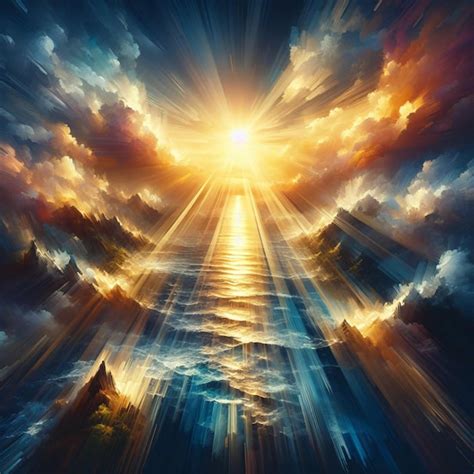 Um pôr do sol o sol a brilhar através das nuvens vetor Premium