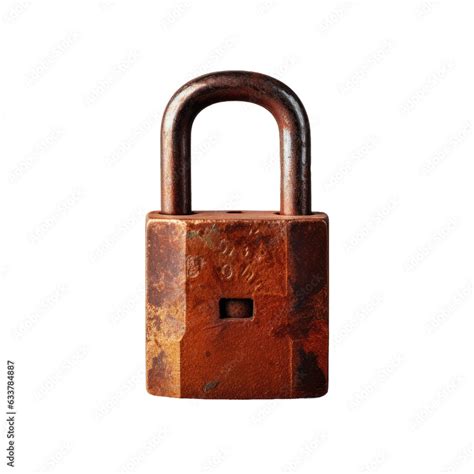 Vintage Soviet Padlock On Rusty Transparent Background With A Photograph Of Metal Rust Stock