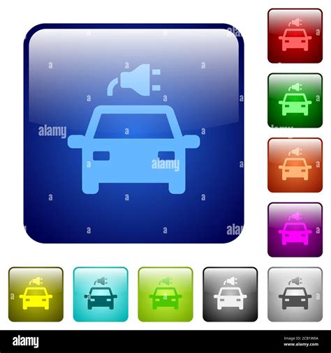 Electric Car With Connector Icons In Rounded Square Color Glossy Button Set Stock Vector Image