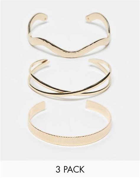 Asos Design Confezione Da 3 Bracciali Rigidi Dorati Con Design Misti