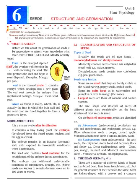 Icse Class 9 Biology Chapter 6 Seed Structure And Germination1 Pdf