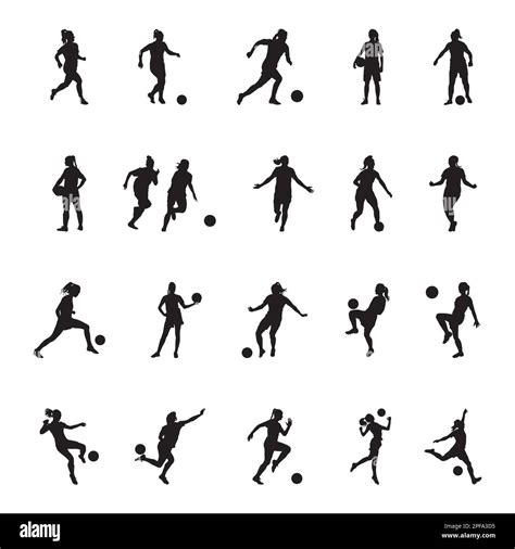 Women Soccer Player Silhouette Girl Player Vector Female Soccer Football Player Silhouette