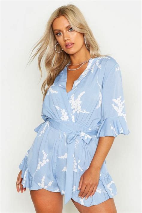 Plus Abstract Floral Print Ruffle Tie Playsuit Boohoo
