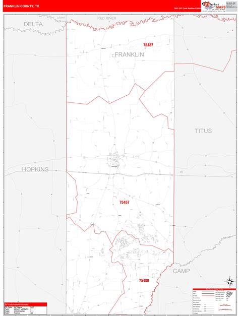 Franklin County Tx Zip Code Wall Map Red Line Style By Marketmaps