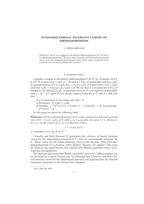 Pdf Summable Formal Invariant Curves Of Diffeomorphisms