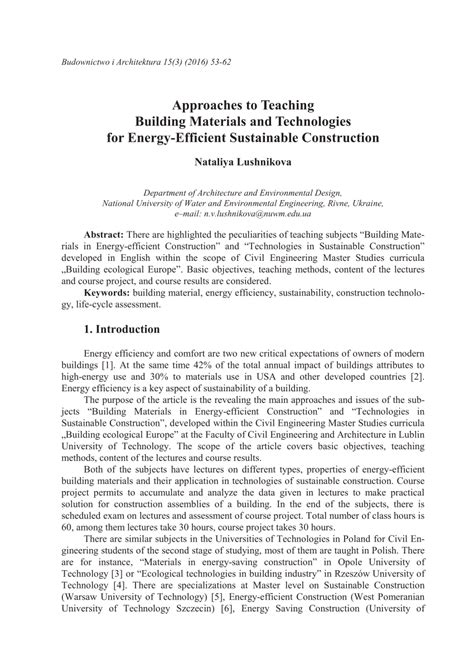 Pdf Approaches To Teaching Building Materials And Technologies For