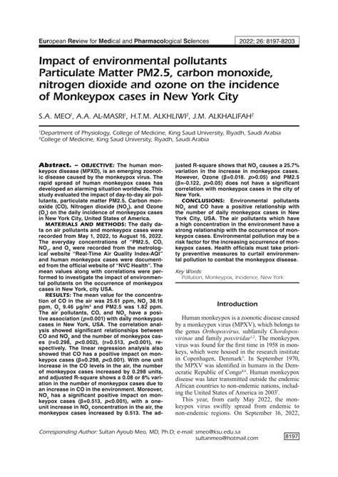 Pdf Impact Of Environmental Pollutants Particulate Matter Pm25 Carbon Monoxide Nitrogen