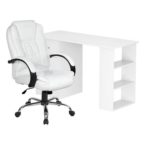 Artiss Computer Desk 120cm Executive Office Chair Set Pu Leather High