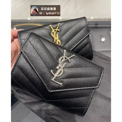 二手品）ysl 聖羅蘭 魚子醬 銀扣黑色金扣 牛皮皮革 零錢袋 卡夾 卡包 錢包 證件夾 414404 蝦皮購物
