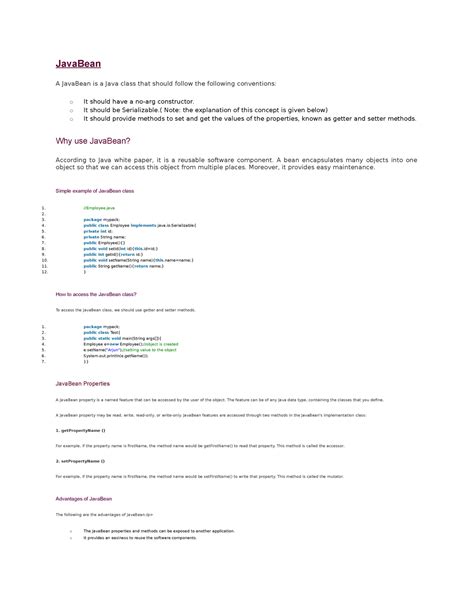 Serialization Important Topics From Java JavaBean A JavaBean Is A