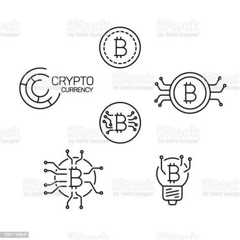 선 Bitcoin Illstrations 흰색 배경 설정 0명에 대한 스톡 벡터 아트 및 기타 이미지 0명 개념 검은색