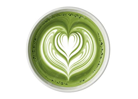 Matcha Latte Art Illustration Overhead View Heart Design Matcha Latte