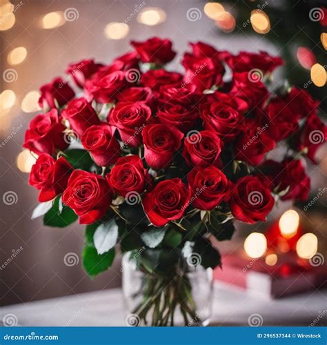 An Ai Illustration Of A Vase Of Red Roses Is On A Table In Front Of A