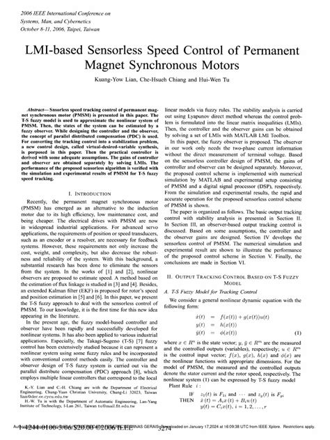 Lmi Based Sensorless Speed Control Of Permanent Magnet Synchronous