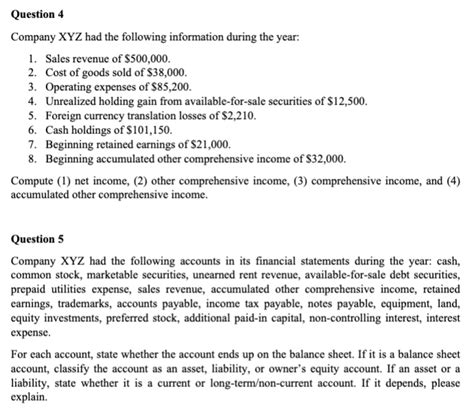 Solved Question 1 Company XYZ Had The Following Information Chegg