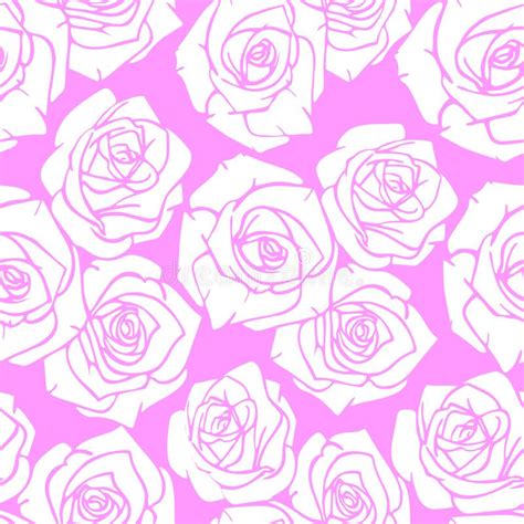 Seamless Graphic Pattern Of White Silhouettes Of Roses On A Pink