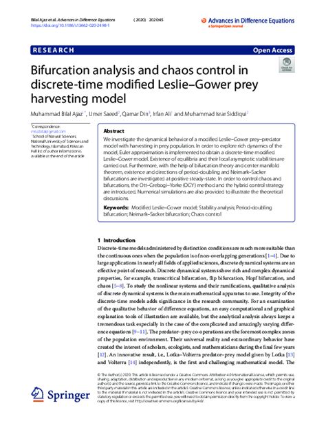 Pdf Bifurcation Analysis And Chaos Control In Discrete Time Modified Leslie Gower Prey