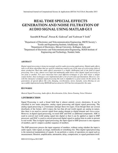 Real Time Special Effects Generation And Noise Filtration Of Audio