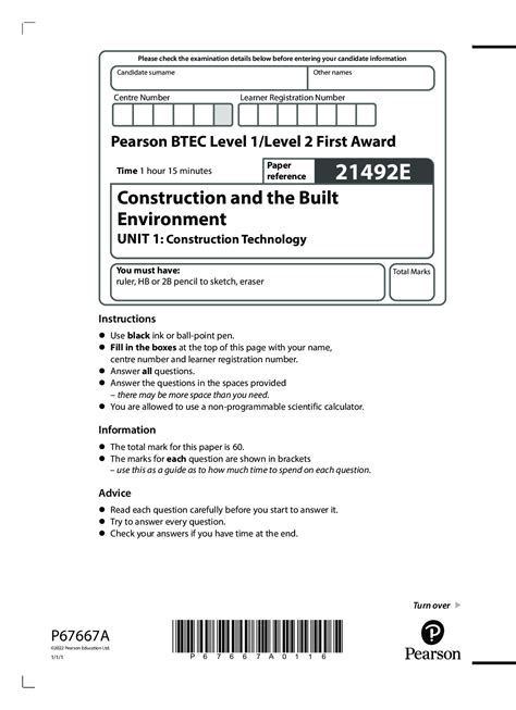 Pearson Btec Level 1level 2 First Award Construction And The Built