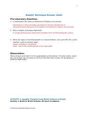 Aseptic Technique Lab Docx Aseptic Technique Answer Sheet Pre Laboratory Questions Is