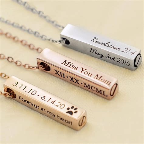 Personalized Engraved Bar Cremation Urn Necklace Custom Bar Necklace