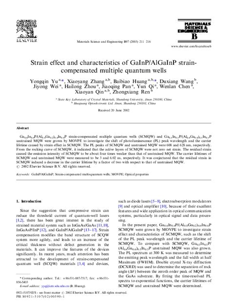 Pdf Strain Effect And Characteristics Of Gainpalgainp Strain Compensated Multiple Quantum Wells