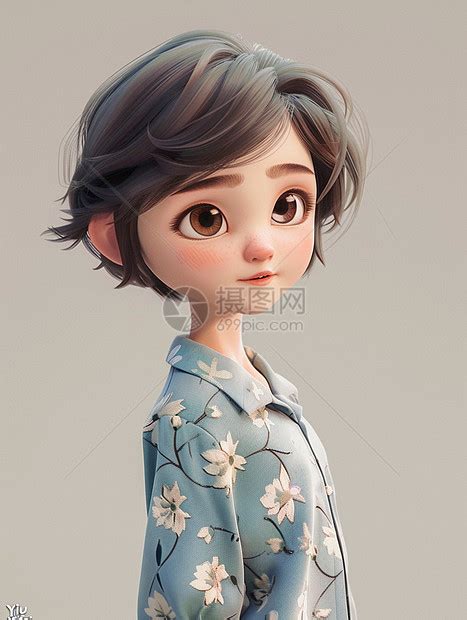 穿着碎花衫短发漂亮的卡通女人插画图片下载 正版图片402564748 摄图网