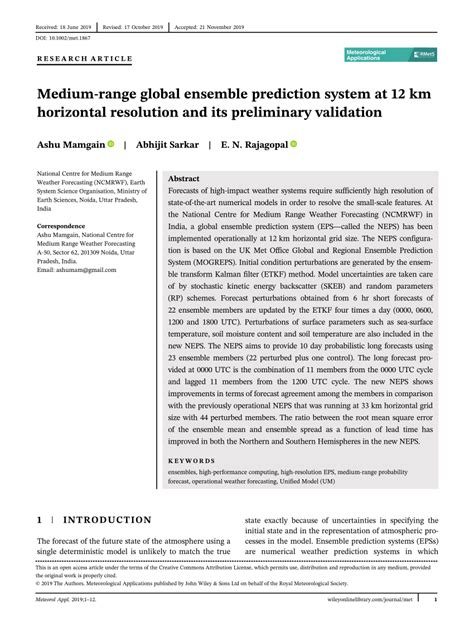 PDF Mediumrange Global Ensemble Prediction System At Km Horizontal Resolution And Its