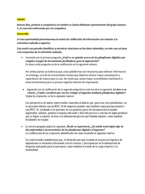 Speech Sobre Matriz De Codificacion De Info Pdf Logística