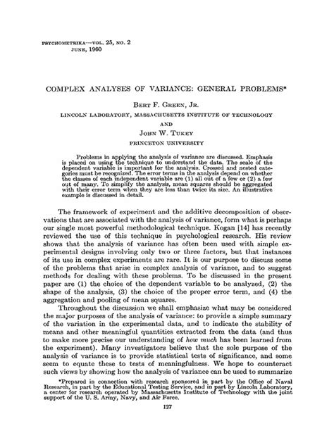 Green And Tukey 1960 Complex Analyses Of Variance General Problems Pdf