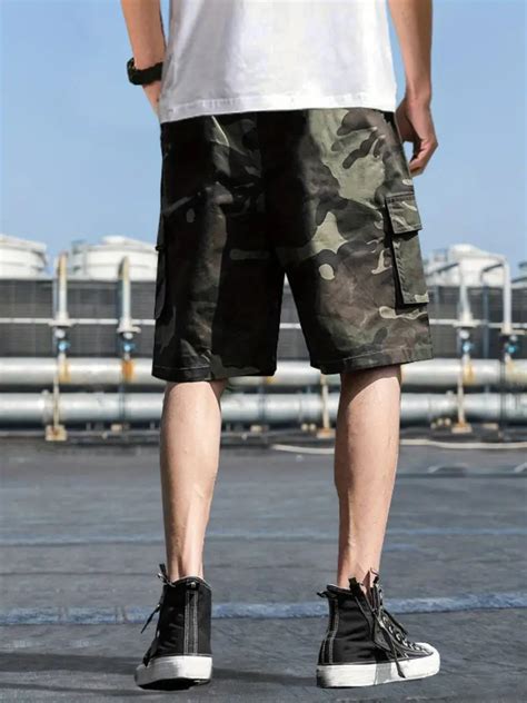 Mens Camo Print Flap Pocket Drawstring Waistband Cargo Temu