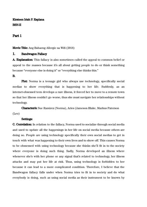 Logic And Critical Thinking Fallacies Kirsteen Irish P Esplana BSN