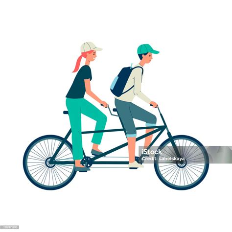 Orangorang Karakter Kartun Pada Ilustrasi Vektor Datar Sepeda Tandem