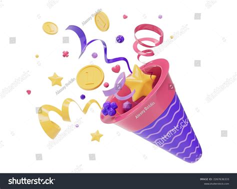 3d Party Popper Explosion Confetti Coins Stock Illustration 2267636333 Shutterstock
